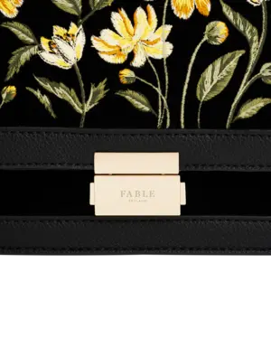 FABLE ENGLAND Botanical Velvet Embroidered Foldover Bag - Black