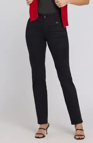 NYDJ Marilyn Straight Leg Jeans With Round Patch Pockets - Black