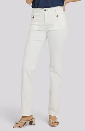 NYDJ Marilyn Straight Leg Jeans With Round Patch Pockets - Vintage White