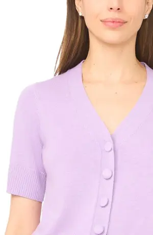 CECE DUPRAZ Covered Button Short Sleeve Cardigan - French Lavender
