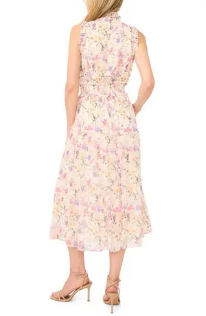 CECE DUPRAZ Floral Print Mock Neck Midi Dress - New Ivory