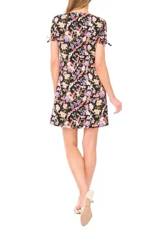 CECE DUPRAZ Floral Tie Sleeve Minidress - Rich Black
