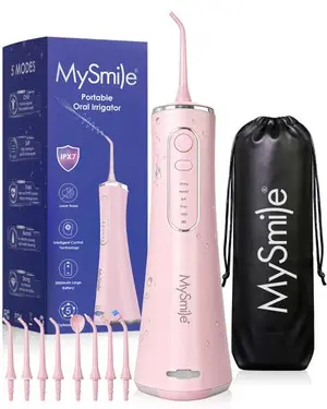 MYSMILE Lp211 Cordless Water Flossers For Teeth, 260ml Reservoir, 5 Cleaning Modes Light Pink