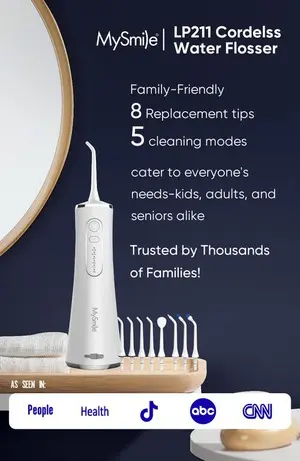 MYSMILE Lp211 Cordless Water Flossers For Teeth, 260ml Reservoir, 5 Cleaning Modes - White