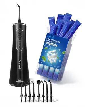 MYSMILE Lp211 Water Flosser With 30 Mint Refreshing Mouthwash Bundle - Black