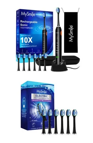 MYSMILE Sonic Toothbrush & Replacement Heads Bundle - Black