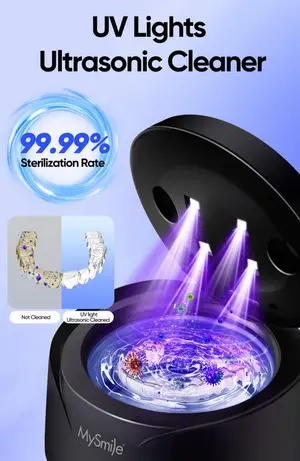 MYSMILE Ultrasonic Retainer Cleaner Machine, 200 Ml, 45khz With Digital Timer For Denture, Aligner, Braces, Mouth Guard - Black