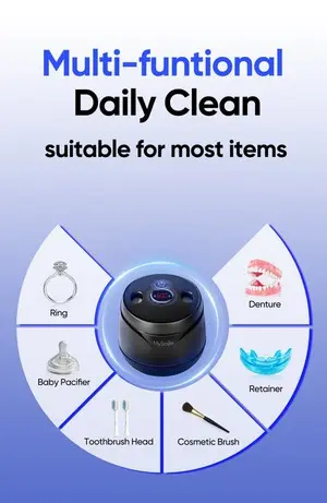MYSMILE Ultrasonic Retainer Cleaner Machine, 200 Ml, 45khz With Digital Timer For Denture, Aligner, Braces, Mouth Guard - Black
