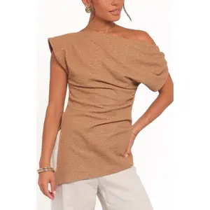 PETAL & PUP Selma One-shoulder Knit Top - Brown