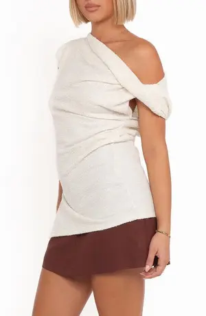 PETAL & PUP Selma One-shoulder Knit Top - Cream