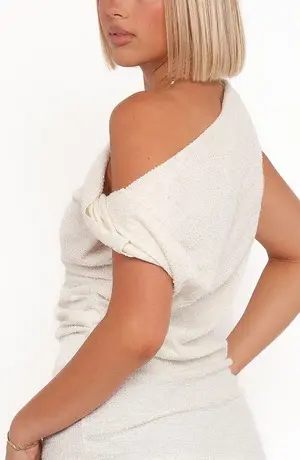 PETAL & PUP Selma One-shoulder Knit Top - Cream
