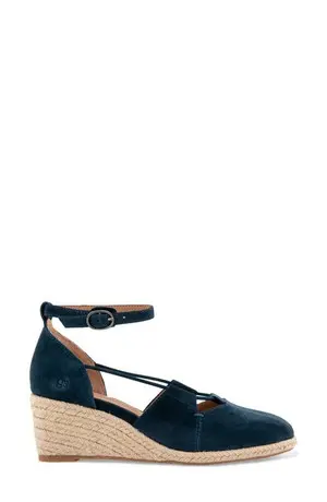 Gentle Souls Ori Ankle Strap Espadrille Platform Wedges - Navy Suede