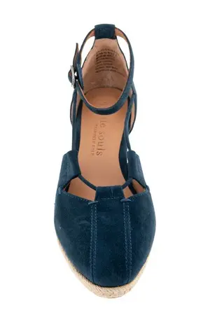 Gentle Souls Ori Ankle Strap Espadrille Platform Wedges - Navy Suede