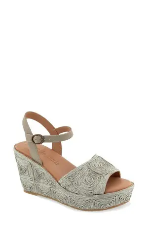Gentle Souls Nevio Ankle Strap Platform Wedge Sandal - Silver Sage Raffia