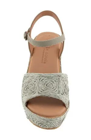 Gentle Souls Nevio Ankle Strap Platform Wedge Sandal - Silver Sage Raffia