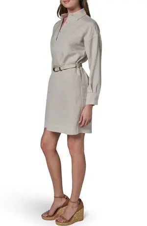 Donna Karan New York Belted Long Sleeve Polo Dress - Natural