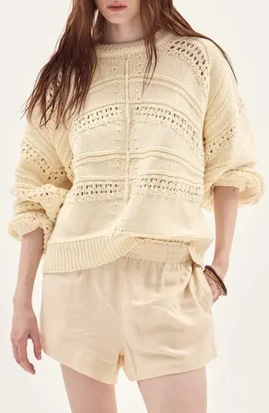 Deluc Cotton Blend Open-stitch Relaxed Sweater - Butter
