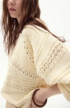 Deluc Cotton Blend Open-stitch Relaxed Sweater - Butter