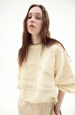 Deluc Cotton Blend Open-stitch Relaxed Sweater - Butter