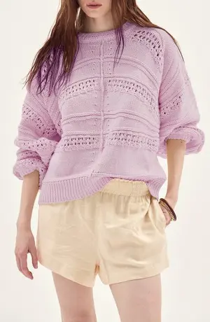 Deluc Cotton Blend Open-stitch Relaxed Sweater - Pink