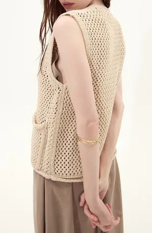 Deluc Anafi Open Stitch Cotton Blend Sweater Vest - Ecru
