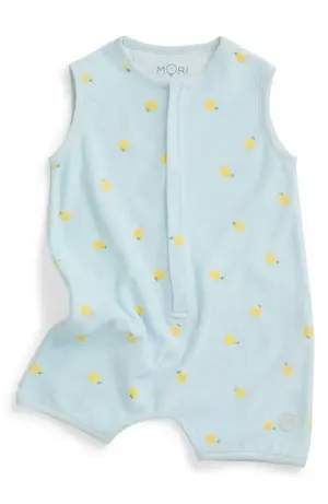 MORI Lemon Print Towelling Romper - Lemon & Blue