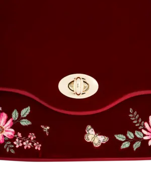 FABLE ENGLAND Mary Floral Embroidered Velvet Clutch - Dark Red