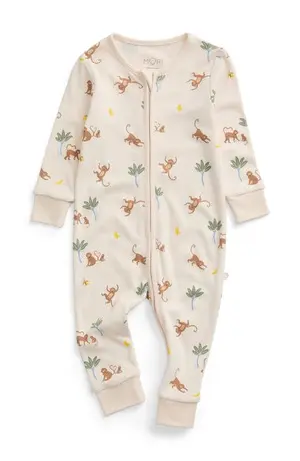 MORI Printed Two-way Zip Up Romper - Monkey Print