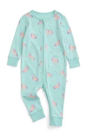 MORI Printed Two-way Zip Up Romper - Unicorn & Spa Blue