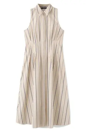 Mango Striped Sleeveless Midi Shirtdress - Medium Brown