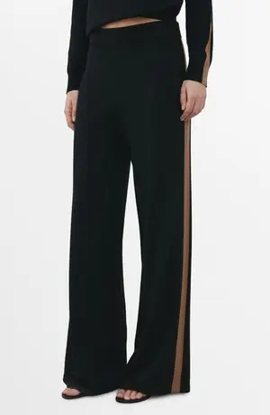Mango Contrast Stripe Knit Trousers - Black