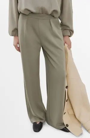 Mango Pleated Elastic Waist Trousers - Khaki Green