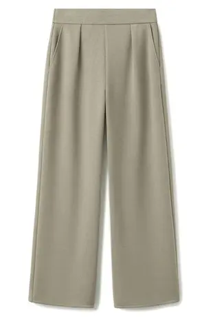 Mango Pleated Elastic Waist Trousers - Khaki Green