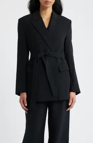 Mango Fitted Tie Blazer - Black