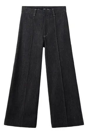 Mango Seamed High-waist Wide-leg Jeans - Black