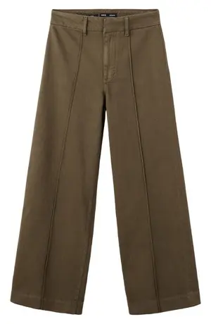 Mango Seamed High-waist Wide-leg Jeans - Khaki Green