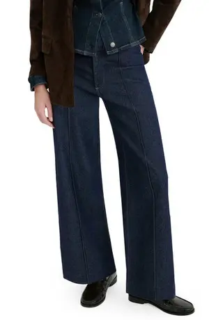 Mango Seamed High-waist Wide-leg Jeans - Open Blue