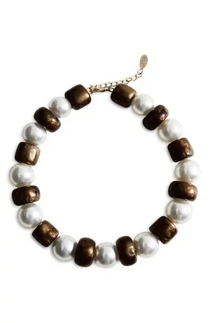 Mango Beaded Faux-pearl Statement Necklace - Brown