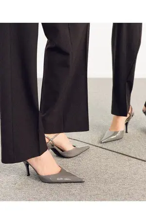 Mango Pointed Toe Ankle Strap Pumps - Dark Heather Grey