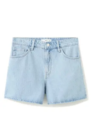 Mango High Waist Straight Fit Denim Shorts - Light Blue