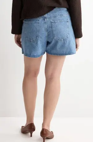 Mango High Waist Straight Fit Denim Shorts - Medium Blue