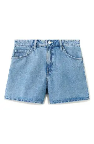 Mango High Waist Straight Fit Denim Shorts - Medium Blue