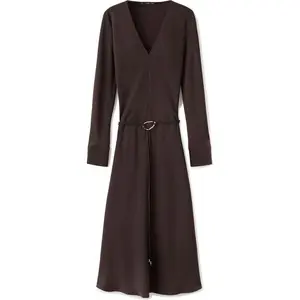 Mango Belted Long Sleeve Midi Dress - Brown