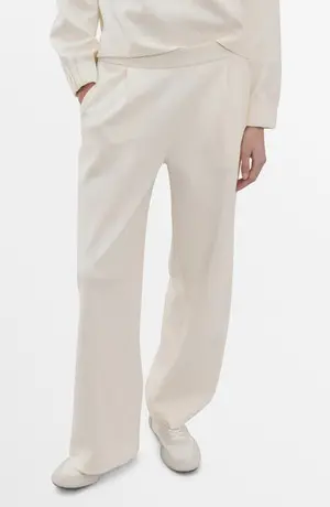 Mango Pleated Straight-leg Cotton Blend Trousers - Ecru