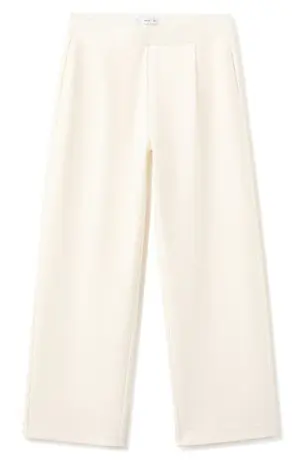 Mango Pleated Straight-leg Cotton Blend Trousers - Ecru