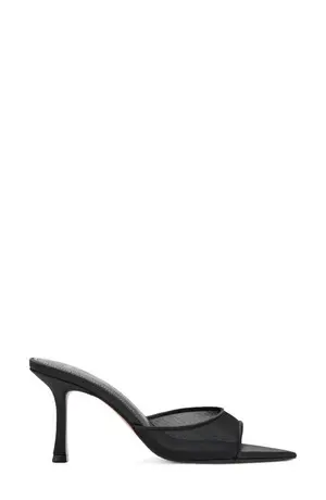 Mango Pointed Toe Stiletto Heel Slides - Black
