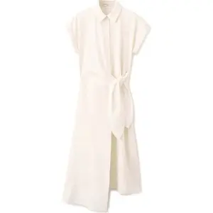 Mango Tie Waist Midi Shirtdress - Ecru