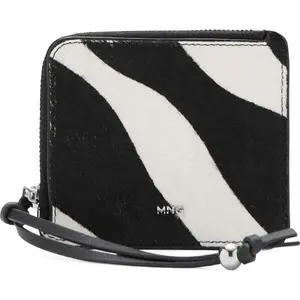 Mango Zebra Print Genuine Calf Hair Wallet - Black