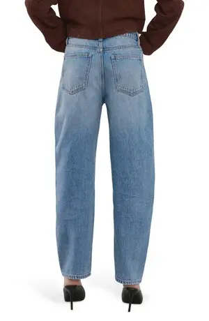Mango High Waist Barrel Jeans - Medium Blue