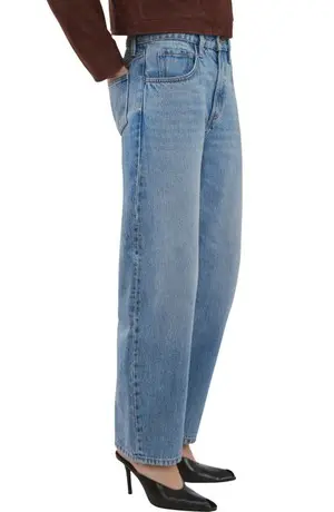 Mango High Waist Barrel Jeans - Medium Blue